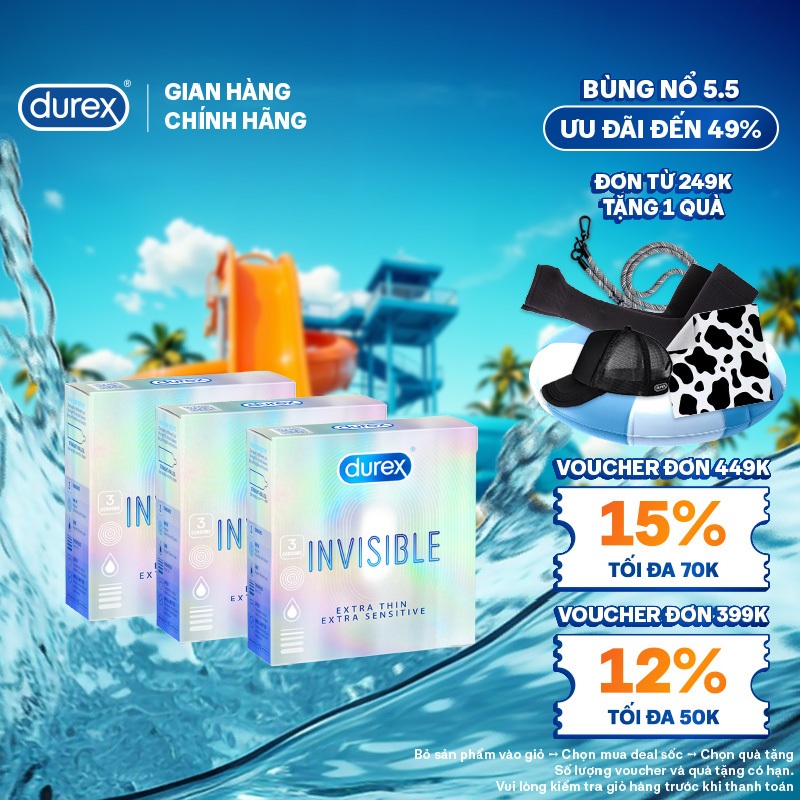 Bộ 3 Durex Invisible siêu mỏng (size 52mm, 3 bao/hộp) | Shopee Việt Nam
