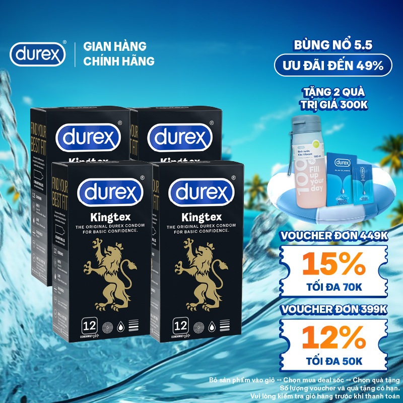 Bộ 4 hộp bao cao su Durex Kingtex bôi trơn, ôm sát size 49mm, 12 bao/hộp | Shopee Việt Nam
