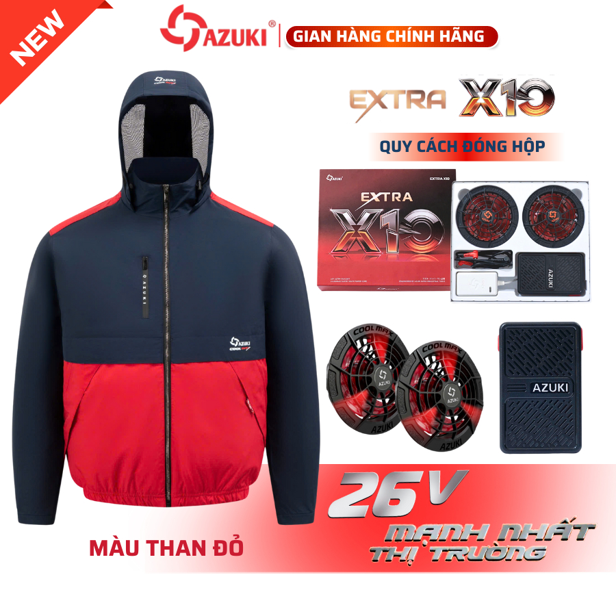 Bộ áo điều hòa Dài tay phối màu Azuki EXTRA X10 Siêu Hot 2025 - Pin 24.000mAh - Quạt 26V [BH ...