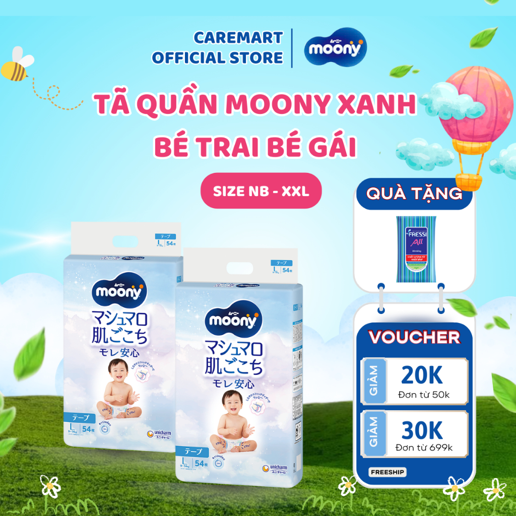 [MUA 1 ĐƯỢC 3] Tã Dán/ Tã Quần Moony Blue Tiêu Chuẩn, Bỉm Nội Địa Nhật ...