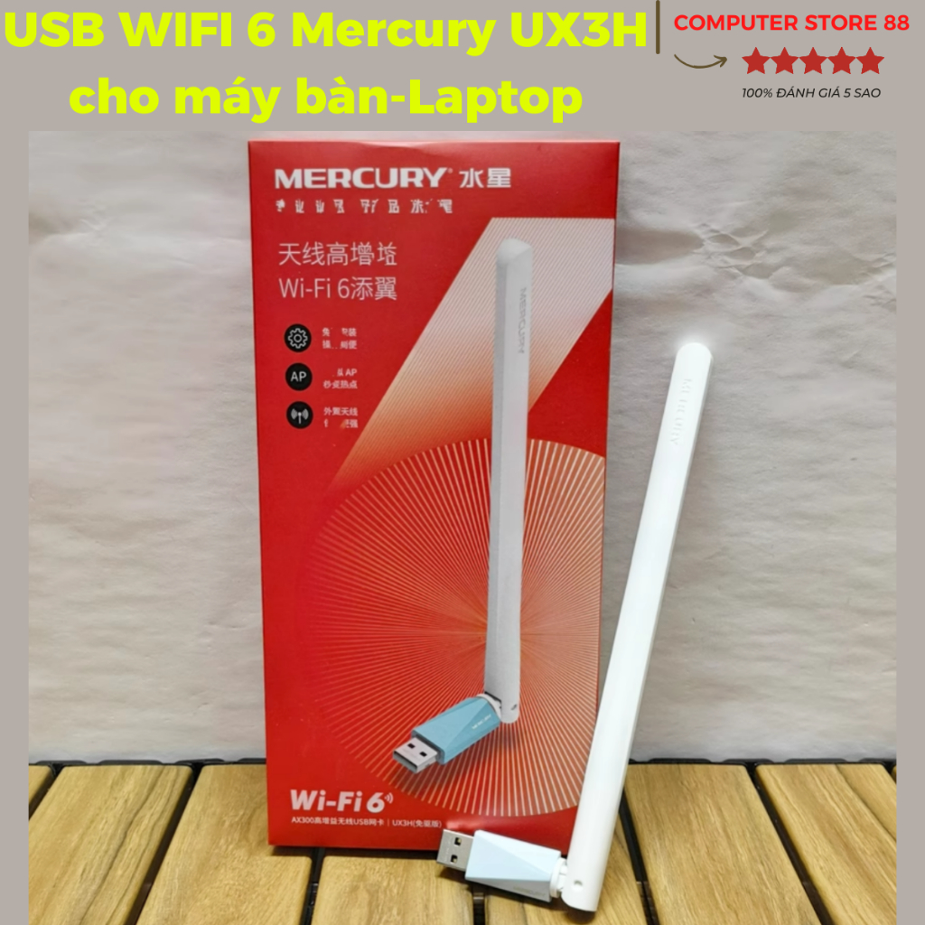 USB wifi 6 Mercury UX3H 300Mbps tốc độ cao, thu Wifi cho máy bàn ...
