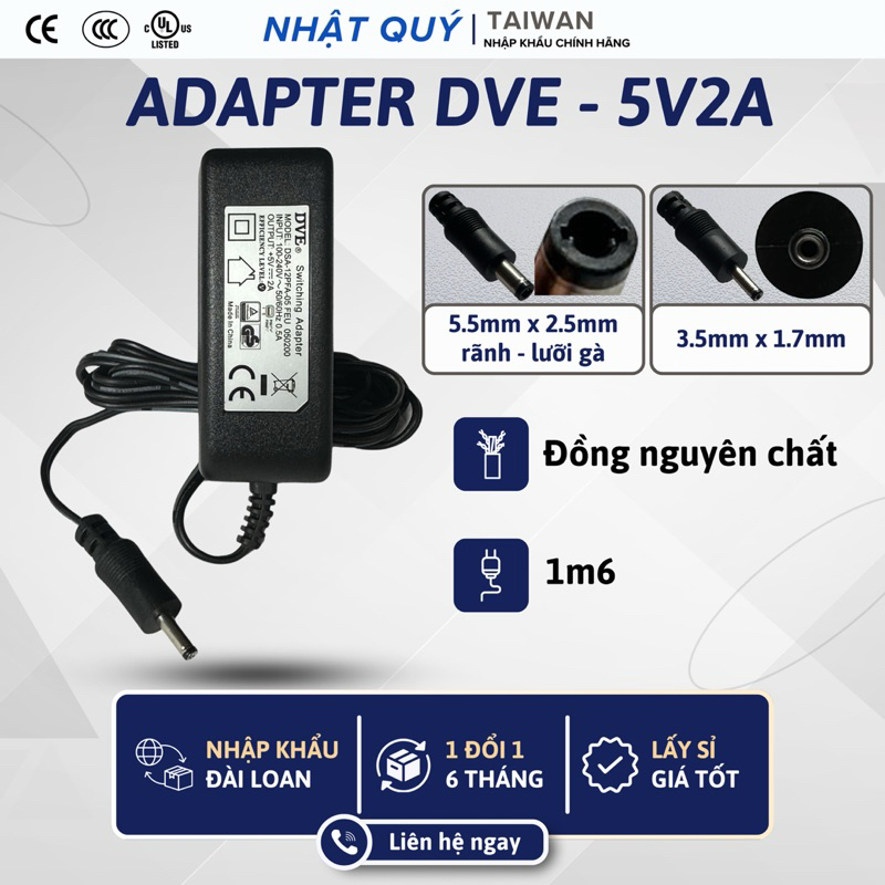 Nguồn Adapter 5v2a DVE - Jack 3.5mm x 1.7mm/5.5mm x 2.5mm (rãnh) - sạc ...
