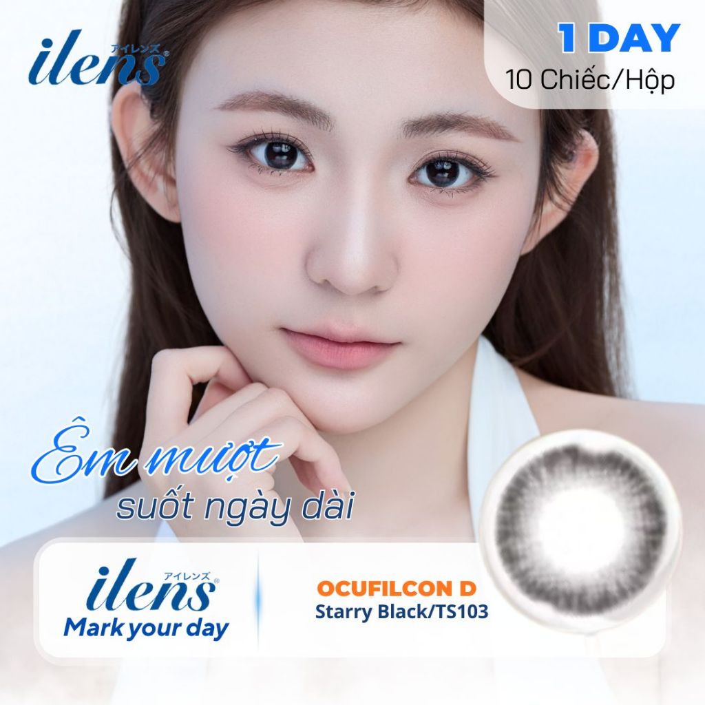 10 chiếc kính áp tròng 1 ngày màu xám iLens, lens 1 day Starry Black chống tia UV DIA 14.2mm ...