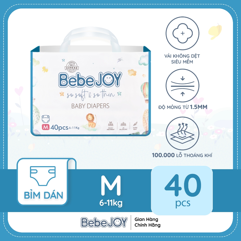 Bỉm dán BebeJOY size M 6-11kg - 40 miếng | Shopee Việt Nam