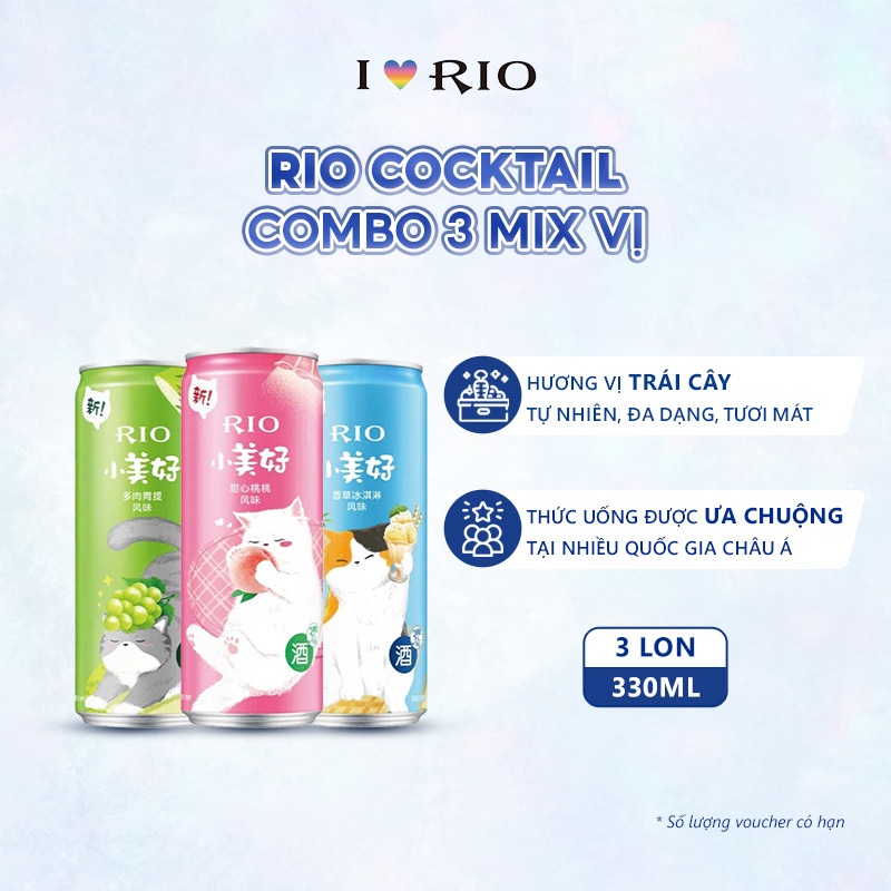 [Voucher + Gift] Combo 3 lon nước trái cây lên men Rio Cocktail Mix vị (330ml/lon) | Shopee Việt Nam