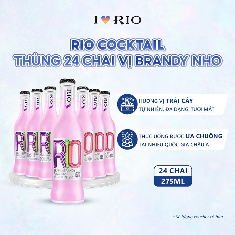 [Voucher + Gift] Thùng 24 chai nước trái cây lên men Rio Cocktail vị ...