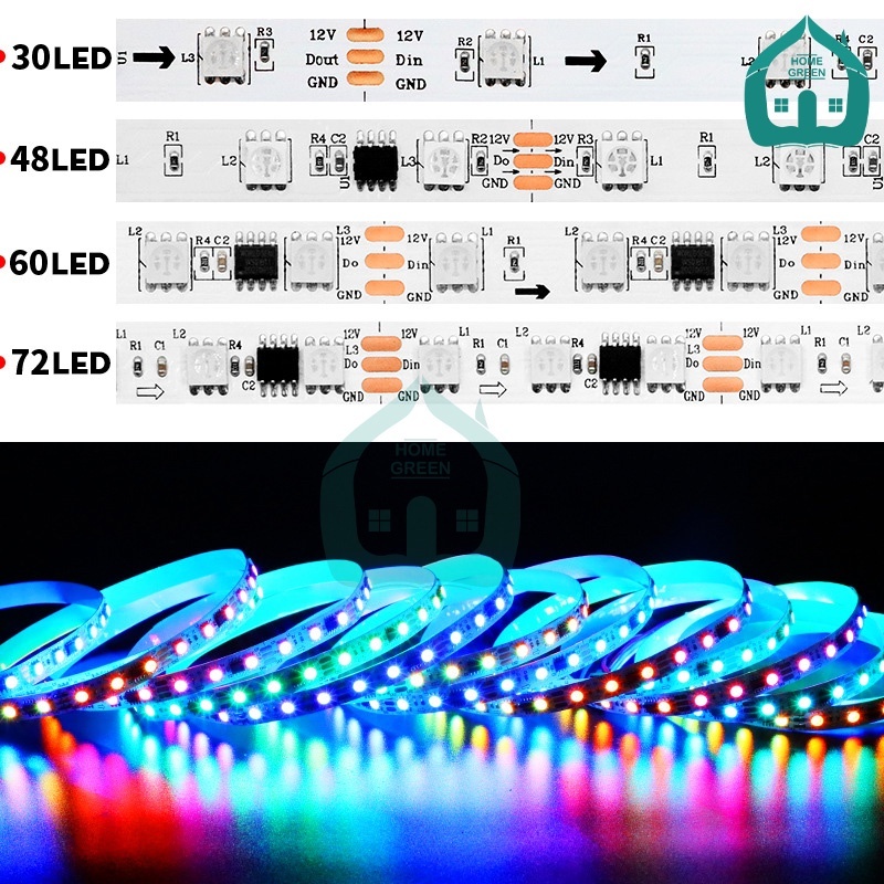 Dây đèn led đuổi ARGB ws2811 hiệu ứng sóng nhạc 30, 60 led/m | Shopee ...
