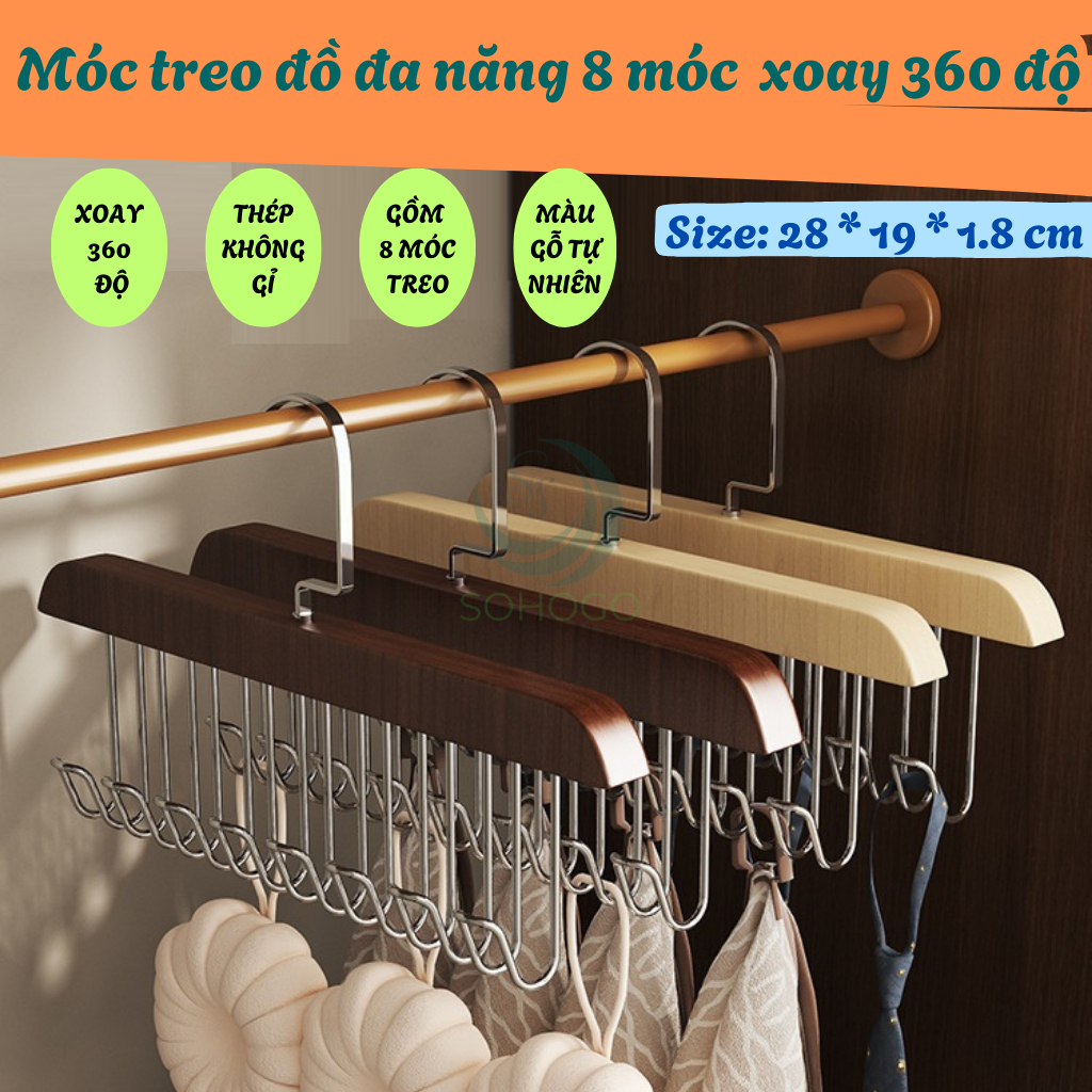 MÓC GỖ TREO PHỤ KIỆN 8 MÓC XOAY TIỆN LỢI- MÓC GỖ TREO TẤT – KHĂN – ĐỒ NHỎ GỌN 8 MÓC- MÓC TREO ĐA ...