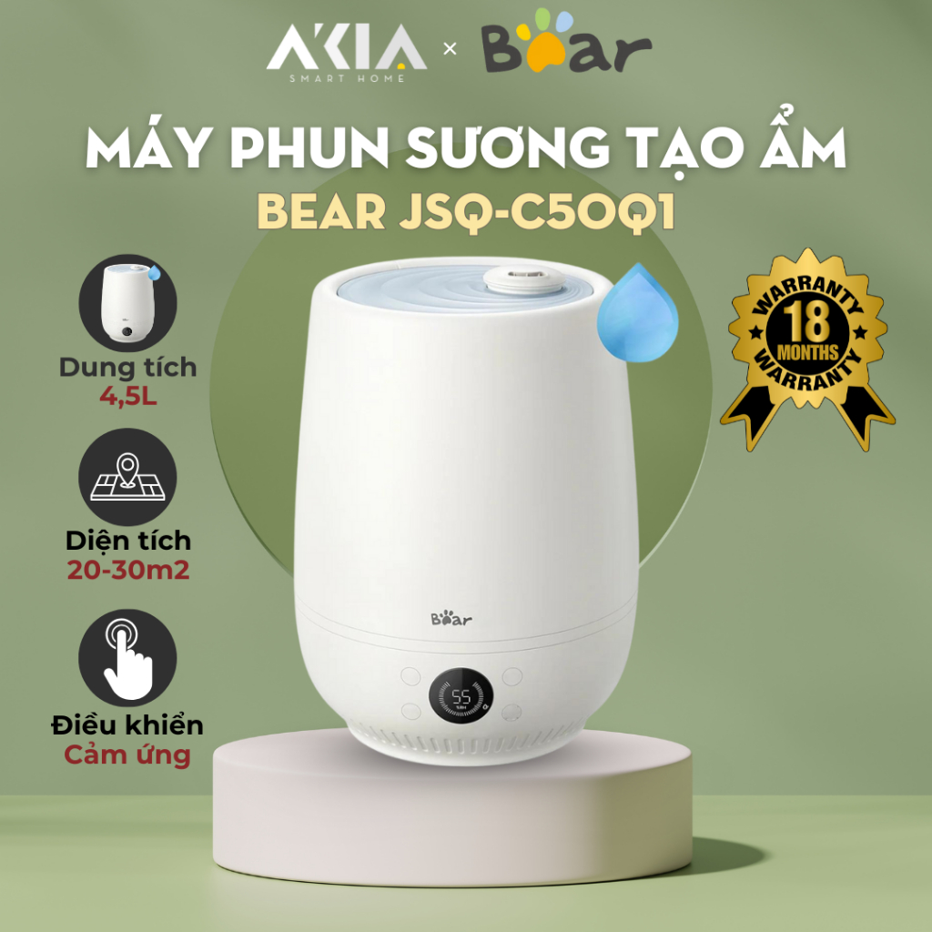 Máy phun sương tạo ẩm Bear JSQ-C50Q1 - Dung tích 4.5L, Màn hình điều khiển cảm ứng - Bản quốc tế ...