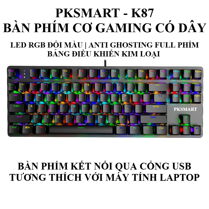 Bàn Phím Cơ Gaming Có Dây - PKSMART K87s - LED RGB Đổi Màu - Antin Ghosting - Blue Red Switch ...