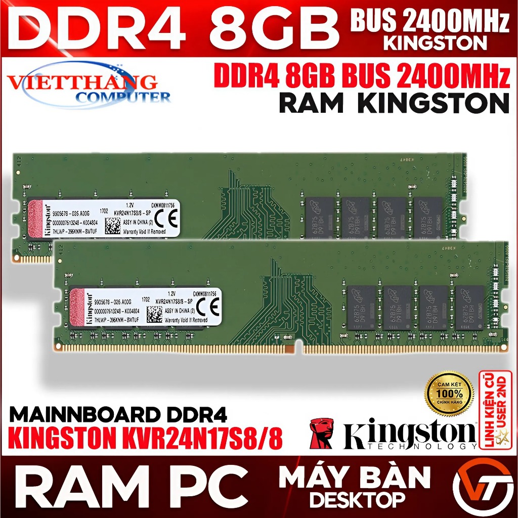 Ram Máy Tính Kingston 8GB DDR4 Bus 2400Mhz chuẩn zin chinh hãng đã qua ...