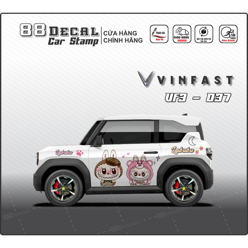 Tem dán xe VF3 - Decal cao cấp . Mẫu tem labubu (đầy đủ màu).1 bộ gồm 2 ...
