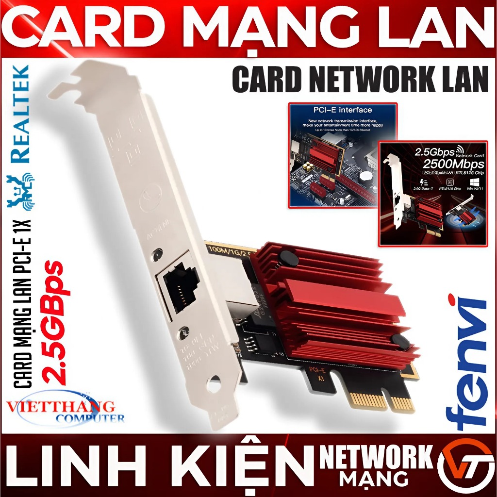 Card Mạng Lan Fenvi 2.5Gbps Bộ điều khiển Realtek RTL8125 NIC Tốc độ ...