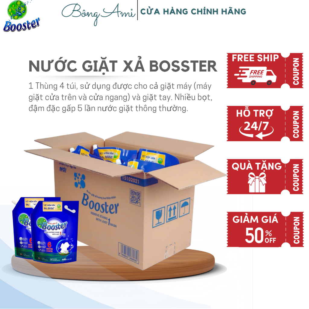 Thùng nước giặt xả Bosster, Thùng 4 túi siêu rẻ TẶNG kèm quà, - Hàng ...