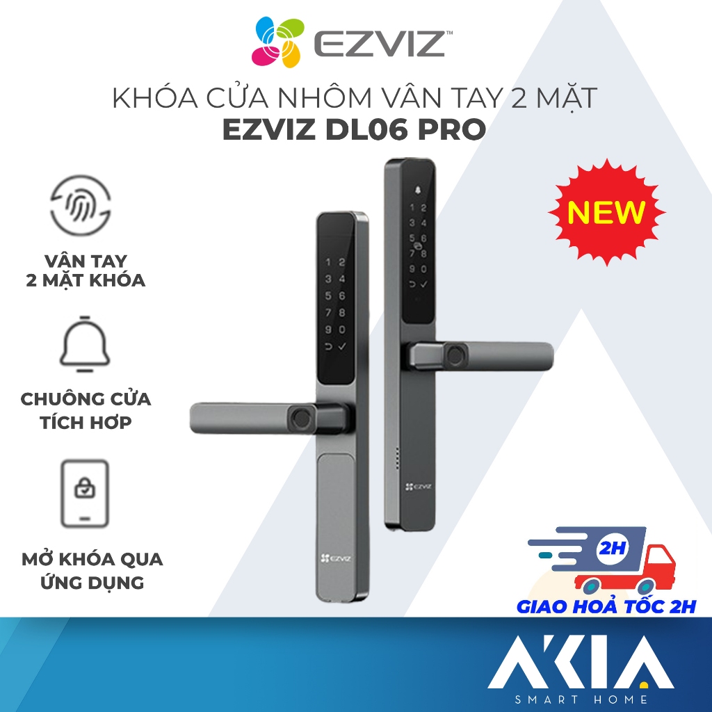 Khóa cửa nhôm thông minh Ezviz DL06 Pro, vân tay 2 mặt, tích hợp chuông ...