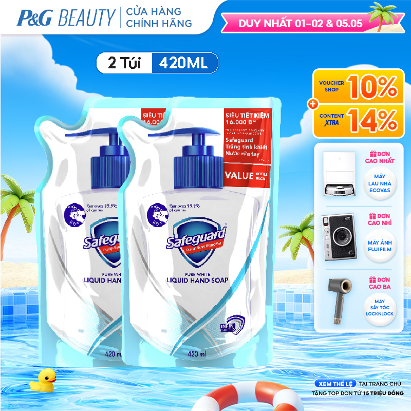 Combo 2 Nước Rửa Tay SAFEGUARD Sạch 99,9% Vi Khuẩn & Dịu Nhẹ Cho Da Trắng Tinh Khiết - Túi 420ML ...