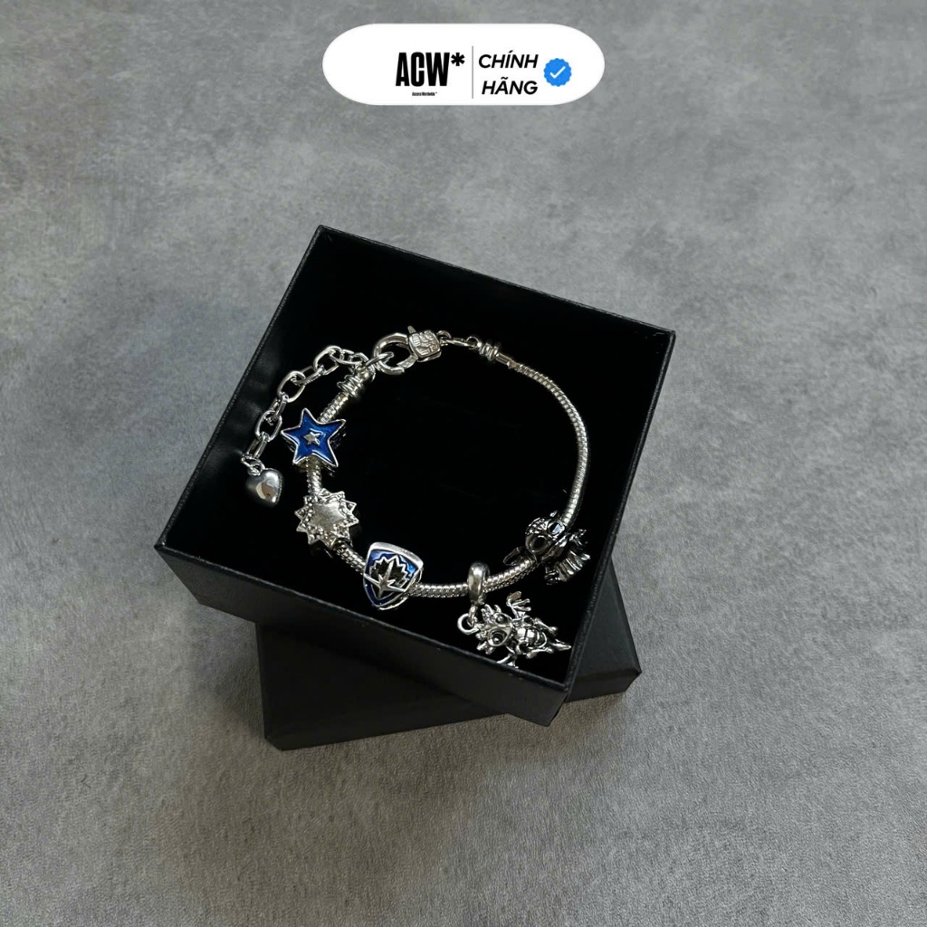 ACCESS WORKSHOP Vòng Tay Thép Không Gỉ Nam Nữ 5 Charm Bạc Xanh Cá Tính ...