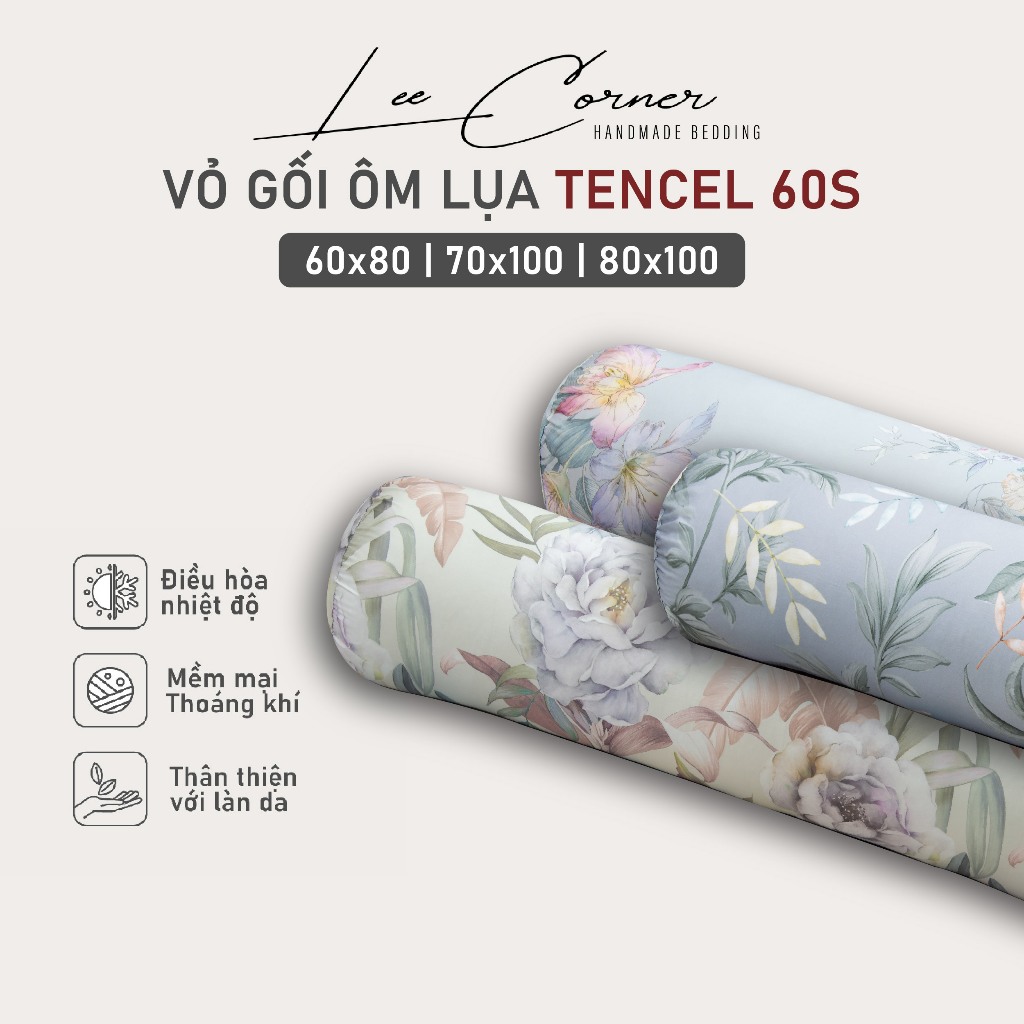Vỏ Gối Ôm Lụa Tencel 60s cao cấp LEE CORNER, bao gối ôm có dây kéo, mềm ...