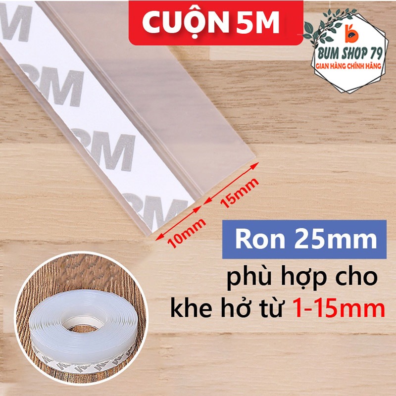 Ron Cao Su Dán Khe Cửa Trong Suốt 5M x 25MM Chắn Gió Lùa, Cuộn Ron Dán Chân Cửa Chống Bụi Côn ...