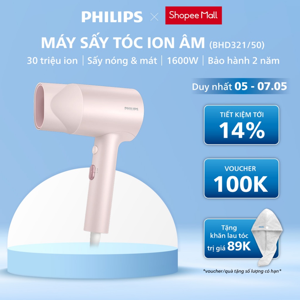 Máy Sấy Tóc PHILIPS Series 3000 BHD321/50, Công Suất 1600 W, Tăng Cường ...