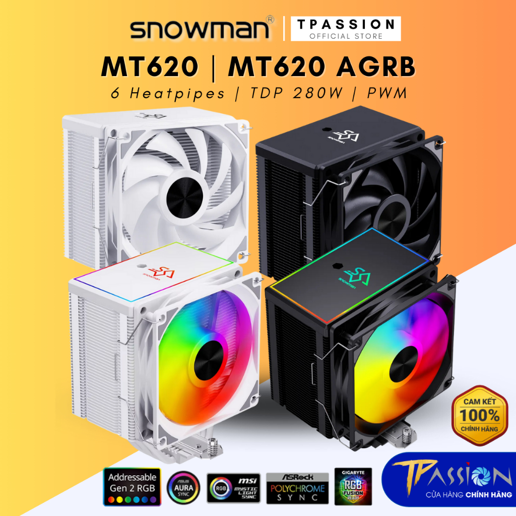 Tản nhiệt khí CPU SNOWMAN MT620 BLACK / WHITE - 6 ống đồng -Chính hãng ...