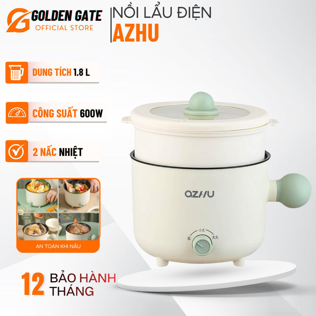Nồi Lẩu Điện Đa Năng AZHU 2 Nấc Nhiệt Kèm Giá Hấp Nhựa Có Tay Cầm, Dung ...
