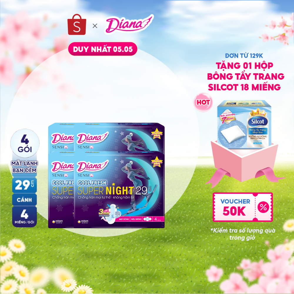 Bộ 4 gói băng vệ sinh Diana Sensi Cool Fresh Night 29cm 4 miếng/gói | Shopee Việt Nam