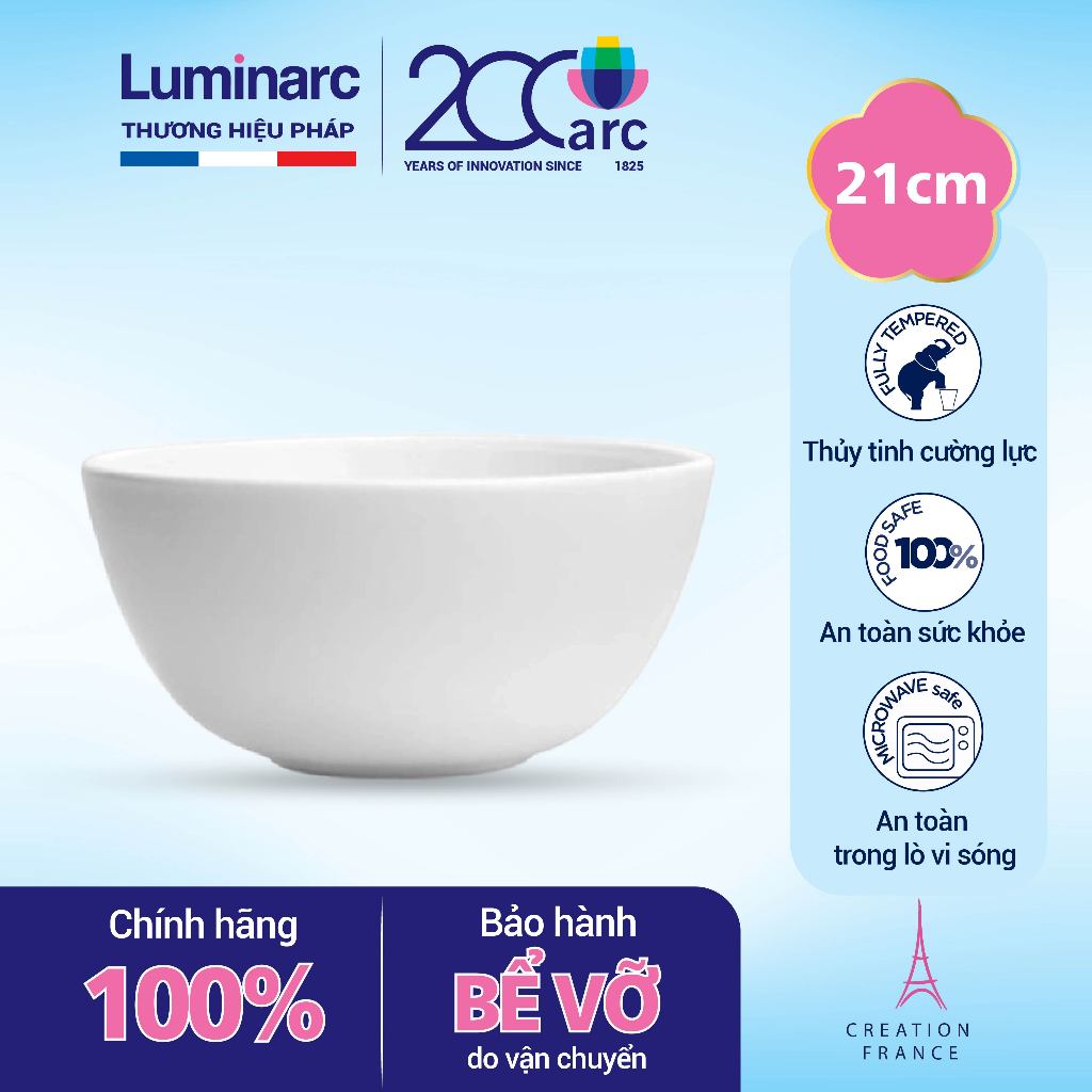 Bát tô thủy tinh Luminarc Diwali 21cm D7410, dùng lò vi sóng và máy rửa ...