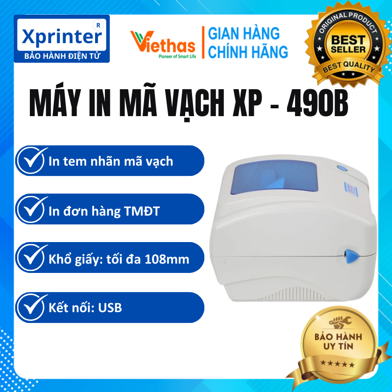 Máy in đơn Shopee, TMĐT, in tem nhãn, in mã vạch Xprinter XP - 490B in ...