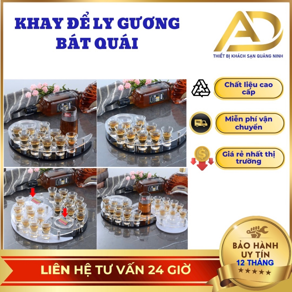 Khay để ly cocktail kiểu gương bát quái, Khay có lỗ rộng 3cm và 4cm phù ...