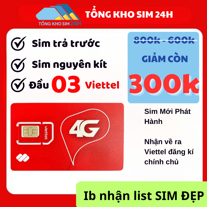 Sim Viettel 4G số đẹp TRẢ TRƯỚC Đầu 03 Đồng giá 300k Số Dễ Nhớ [ĐKCC ...