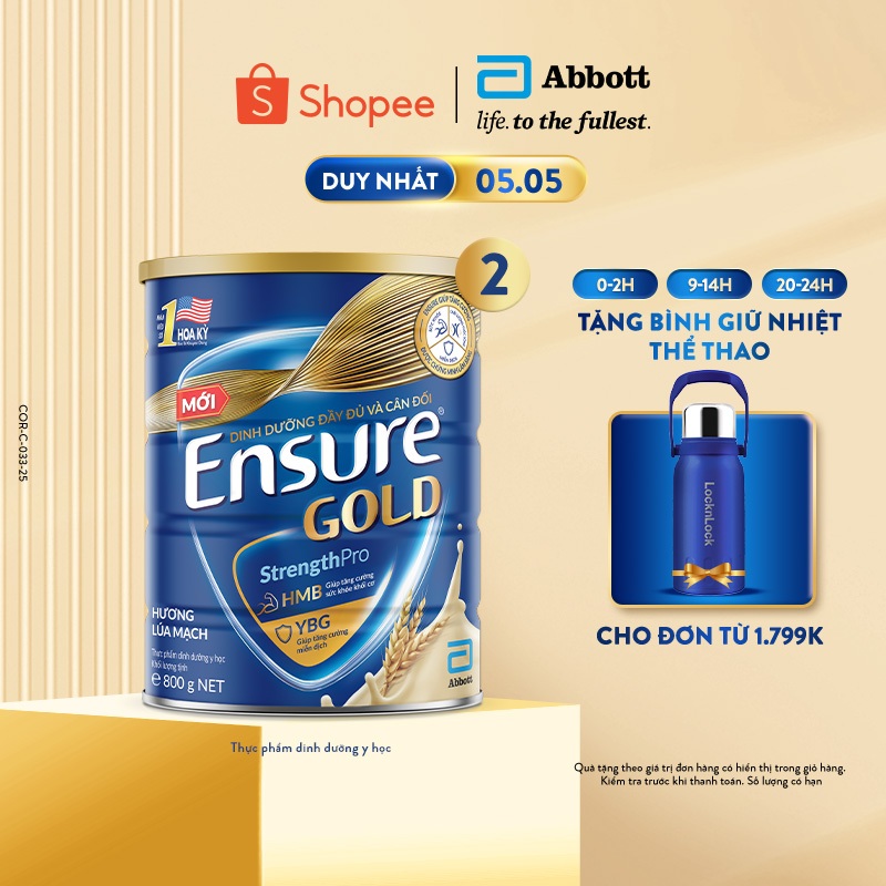 Combo 2 Lon Sữa bột Ensure Gold Abbott hương lúa mạch 800g/ 850g | Shopee Việt Nam
