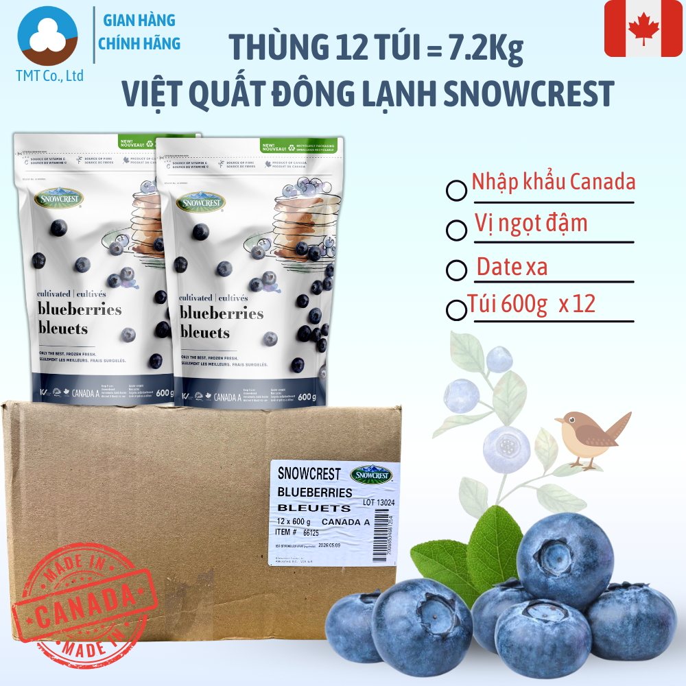 Thùng 12 gói Việt quất tươi đông lạnh Snowcrest 7.2kg [Date 26.05.27] | Shopee Việt Nam