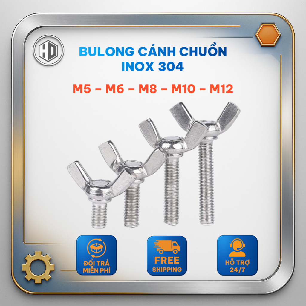 Bulong cánh chuồn INOX 304. Bulong tai chuồn INOX 304 M5 M6 M8 M10 M12 | Shopee Việt Nam