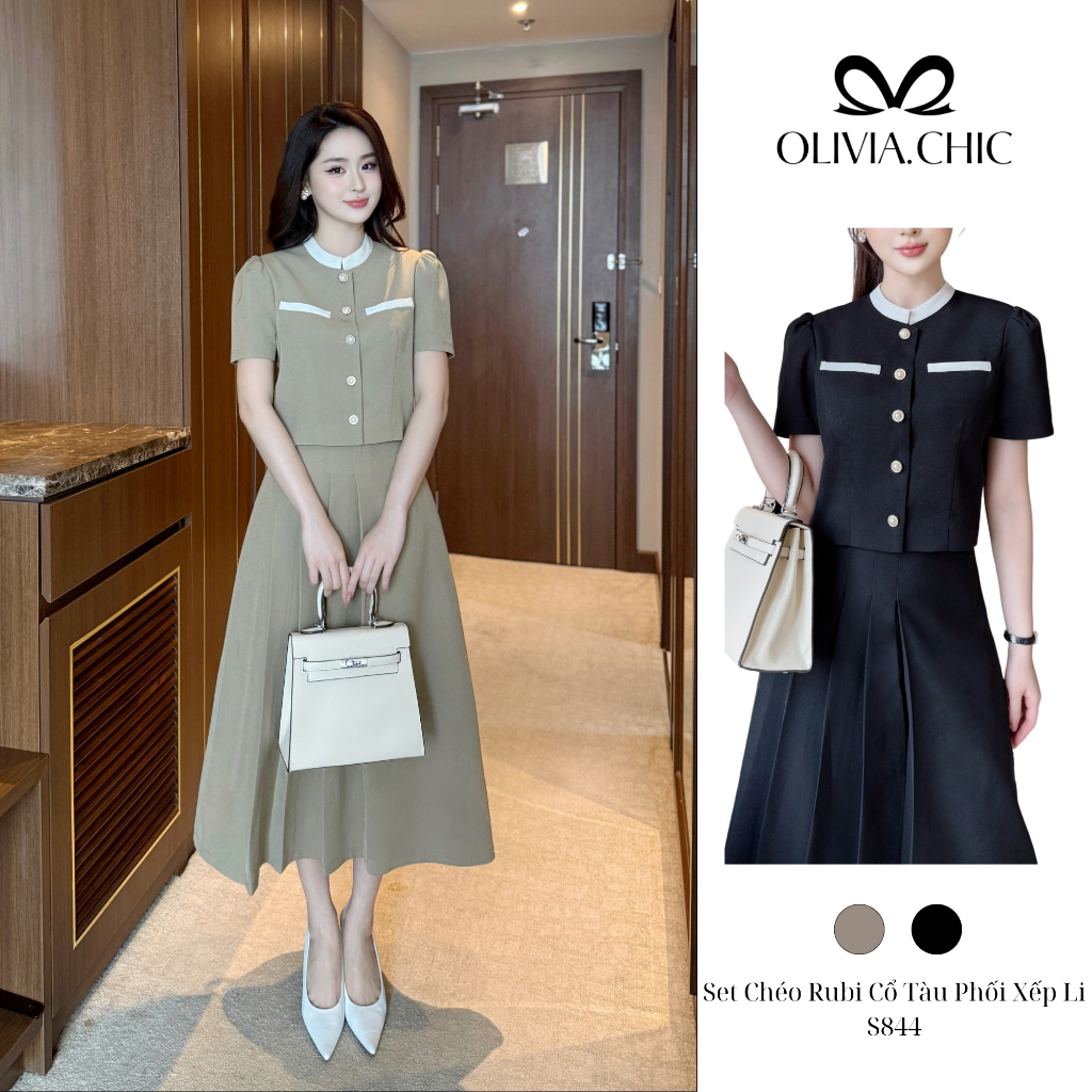 Set Váy Chéo Rubi Công Sở Olivia.Chic, Áo Ngắn Cổ Tàu Tay Bồng Nhẹ Phối ...