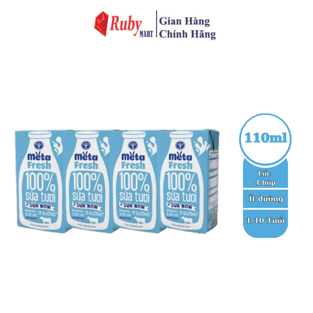 [Date T11/25] Sữa tươi Nutricare Meta Fresh Ít Đường sữa non tăng cường miễn dịch (110ml ...