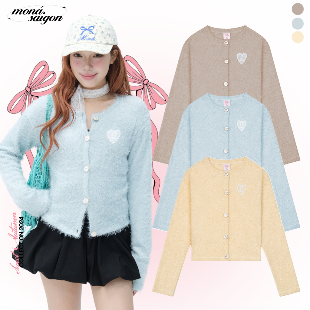 Áo khoác nữ MONÁ chất len giả lông trang trí ren tim - STACY | Shopee ...