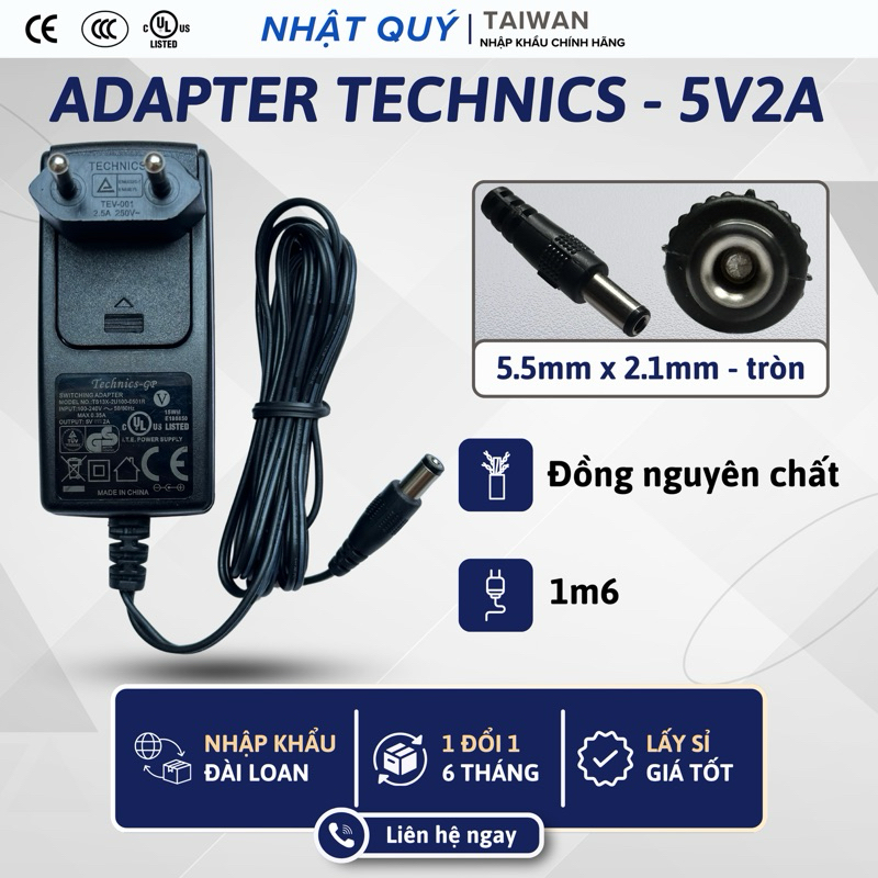 Nguồn Adapter 5v2a TECHNICS - Jack 5.5mm x 2.1mm (tròn) - Sạc 5v 2a cho ...