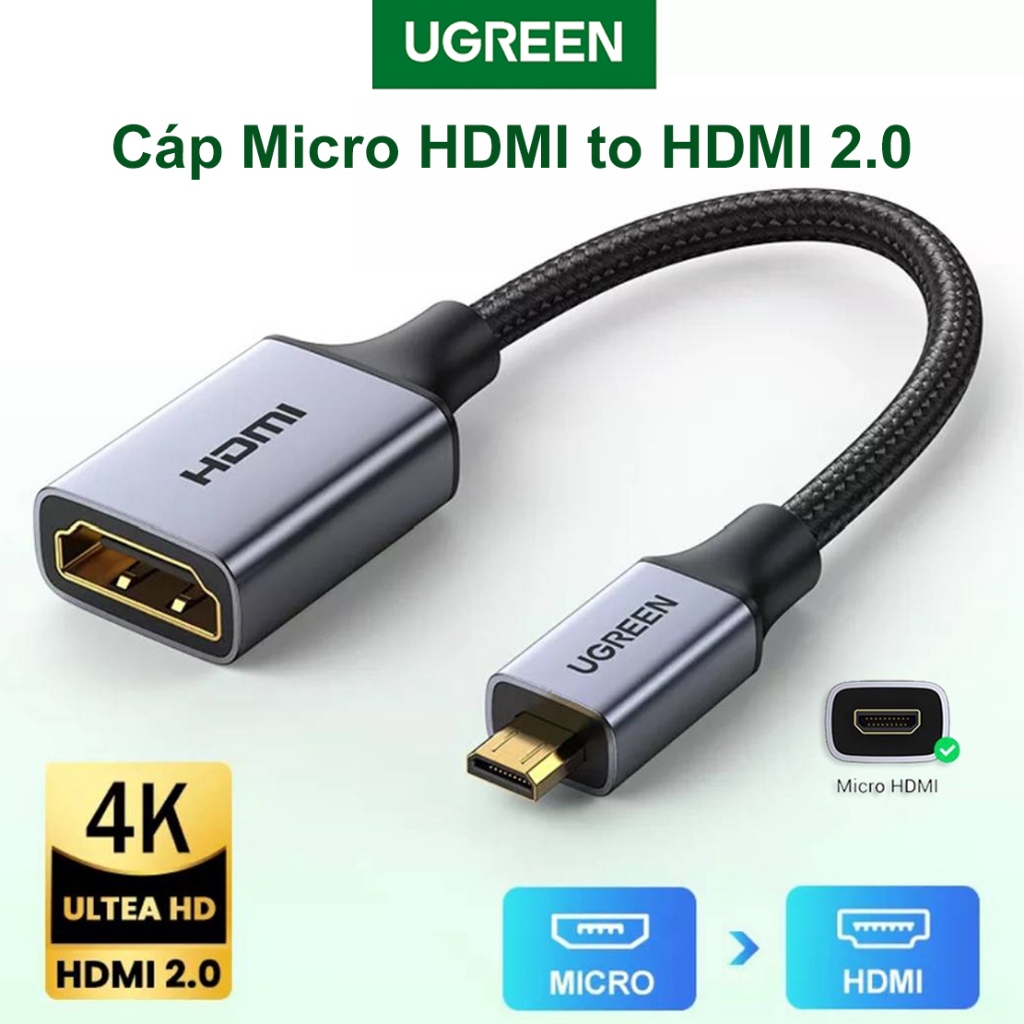 Cáp Micro HDMI to HDMI 2.0 UGREEN 10553 – Truyền Hình 4K@60Hz Cho Máy ...