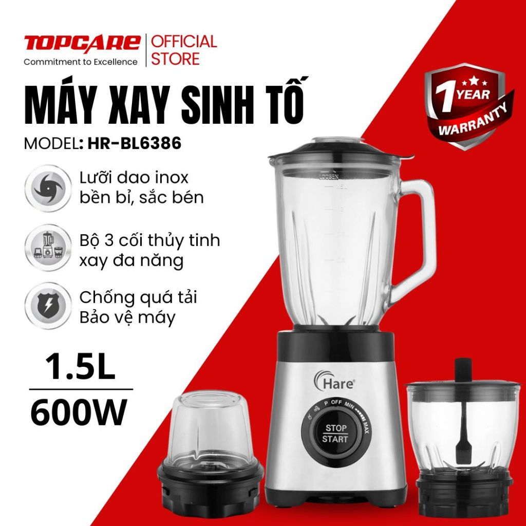 Máy xay sinh tố HARE HR-BL6386 xay mạnh mẽ xay đa năng 3 cối thủy tinh ...