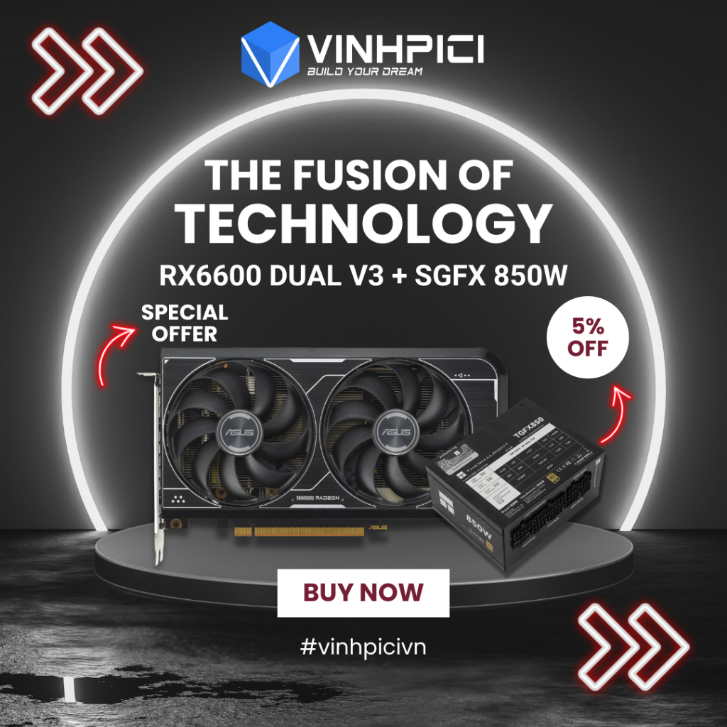 Bộ máy tính COMBO GPU AMD (RX6600 DUAL V3 + THERMALRIGHT SGFX 850W ...