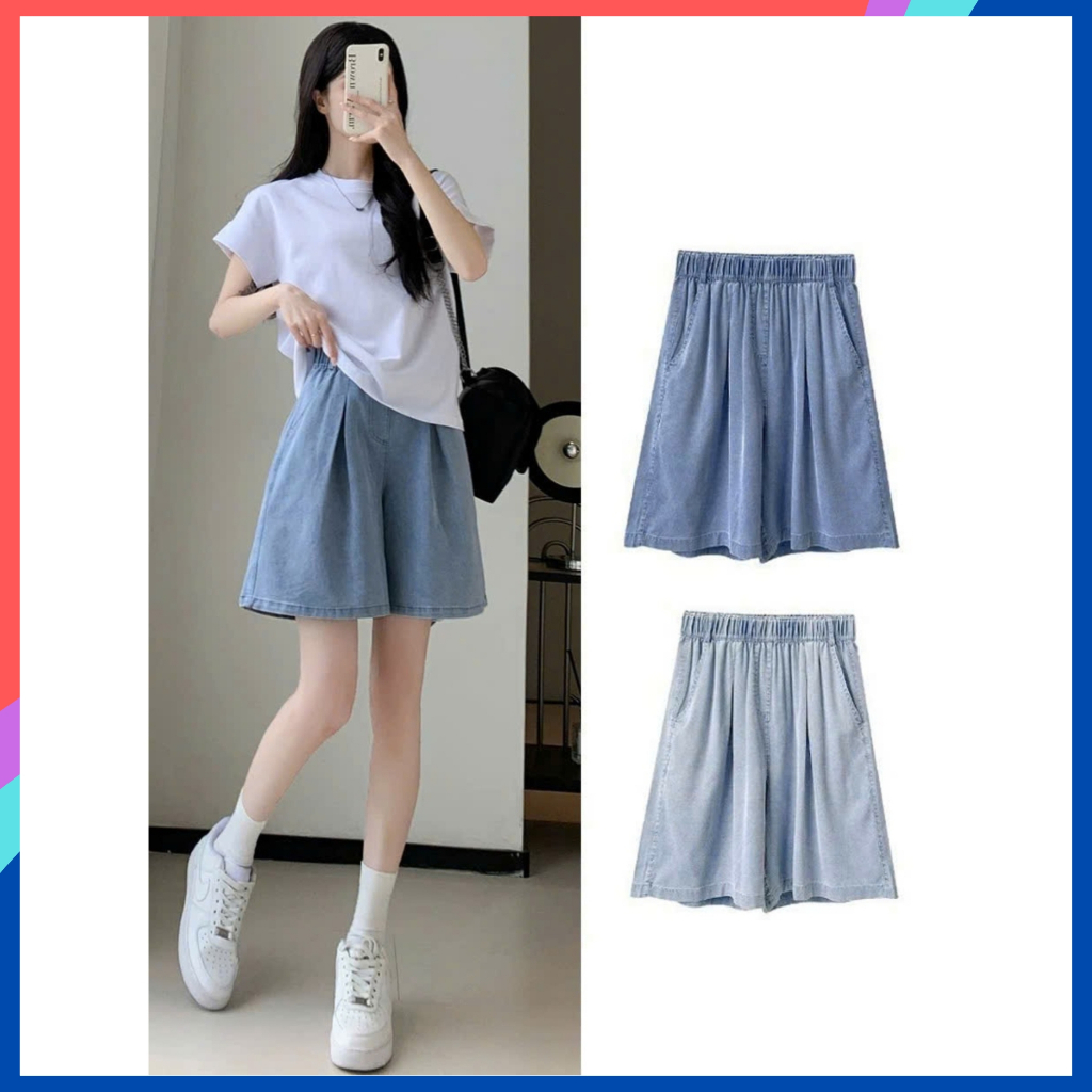 Quần short jeans nữ bigsize xếp ly lưng chun co giãn ống rộng SH36 Quần ...