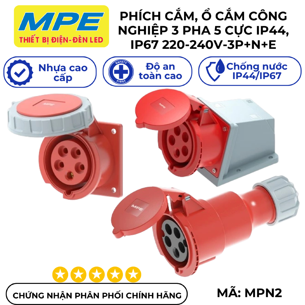Phích cắm, ổ cắm công nghiệp 3 pha 5 cực IP44, IP67 MPE 220-240V-3P+N+E Seri MPN2 | Shopee Việt Nam