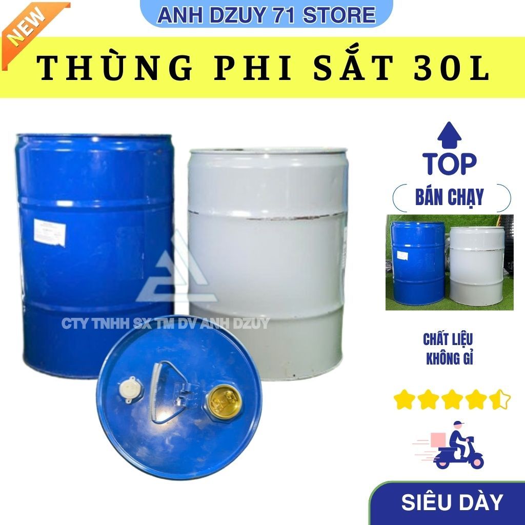 Thùng phi sắt 30L sạch đựng nước chậu trồng cây có quai xách chắc chắn ...