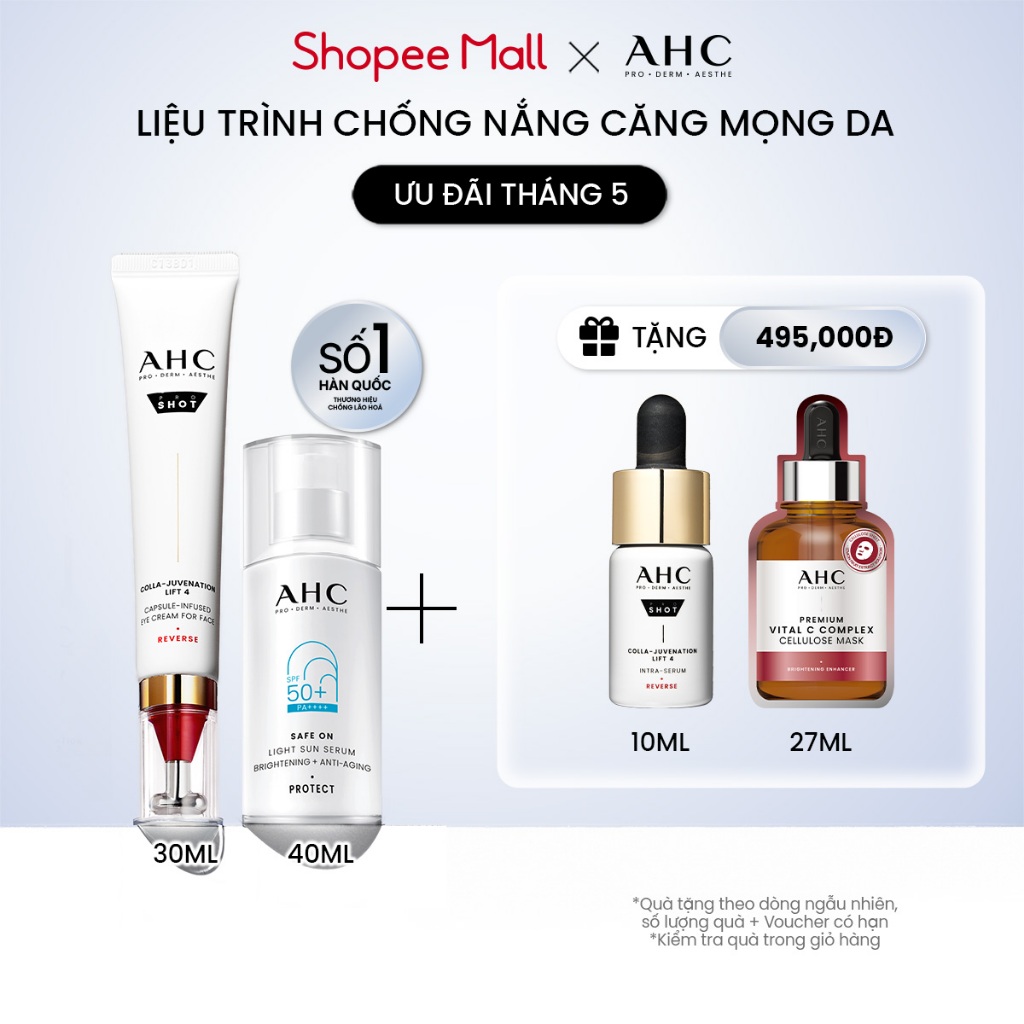 Bộ đôi Kem mắt cho mặt + Serum chống nắng ngừa lão hóa AHC 30ML + 40ML | Shopee Việt Nam