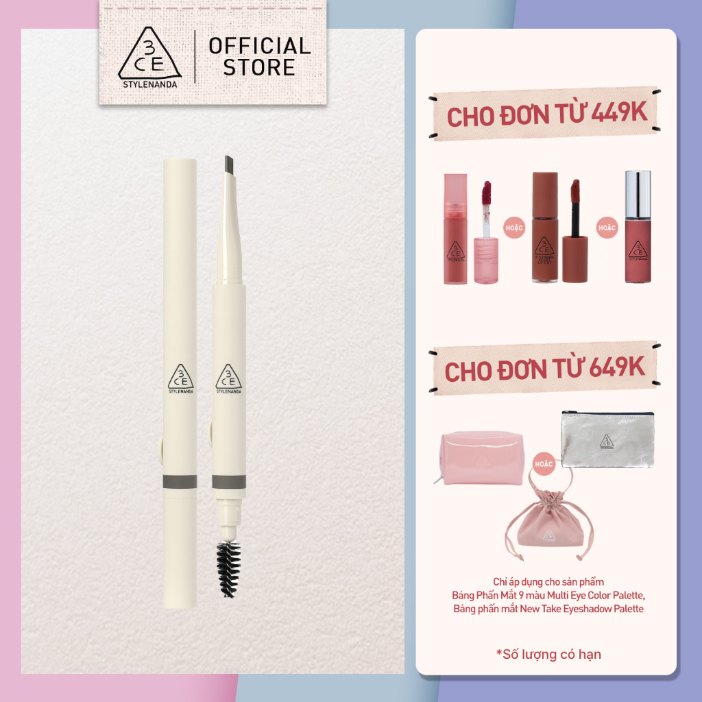 Bút kẻ mày thiết kế dễ 3CE Easy Brow Designing Pencil 0.13g | Shopee ...