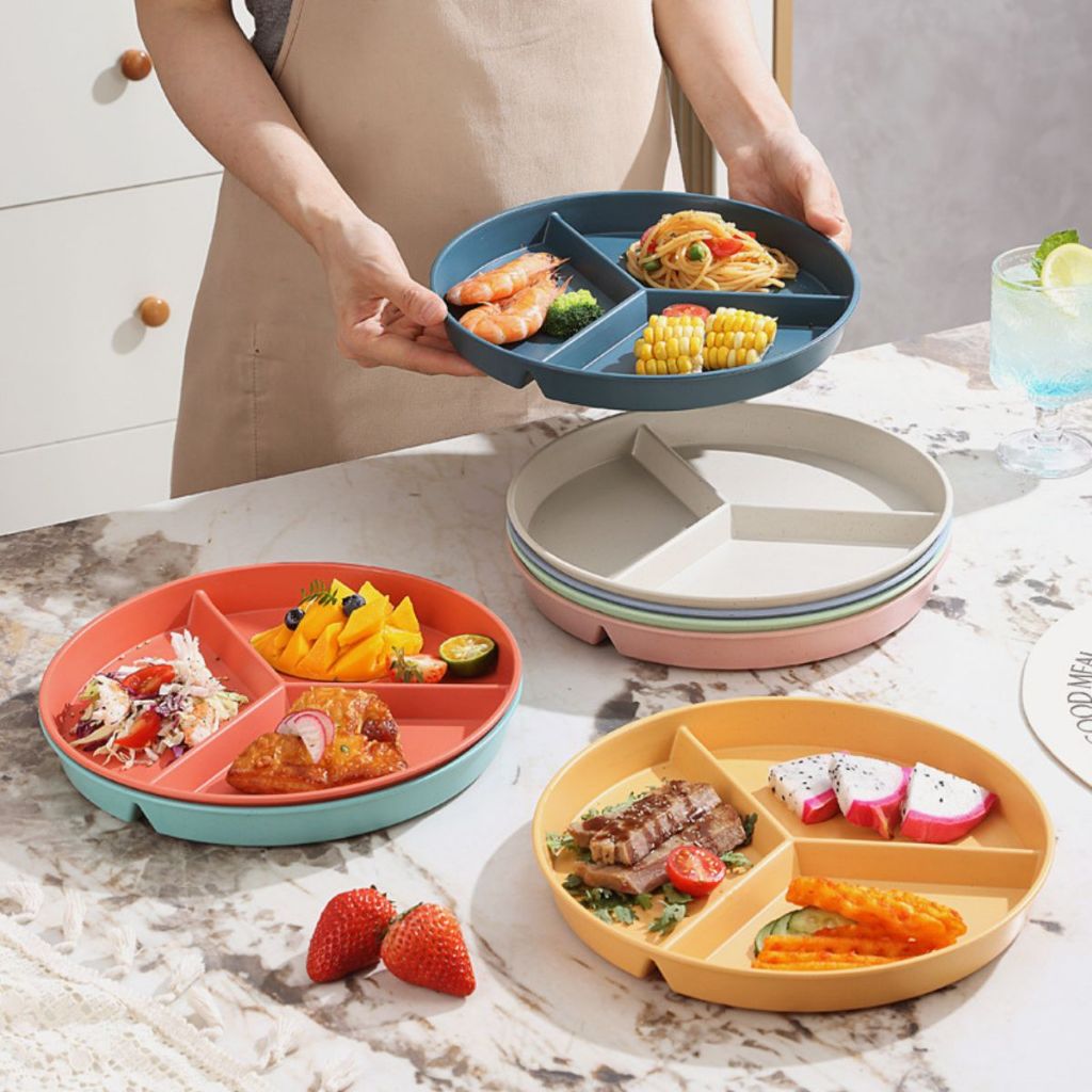 Đĩa 3 ngăn 25cm nhựa lúa mạch chia khẩu phần ăn ĐỀU ĐỀU ĐỀU NHAAAAA ...