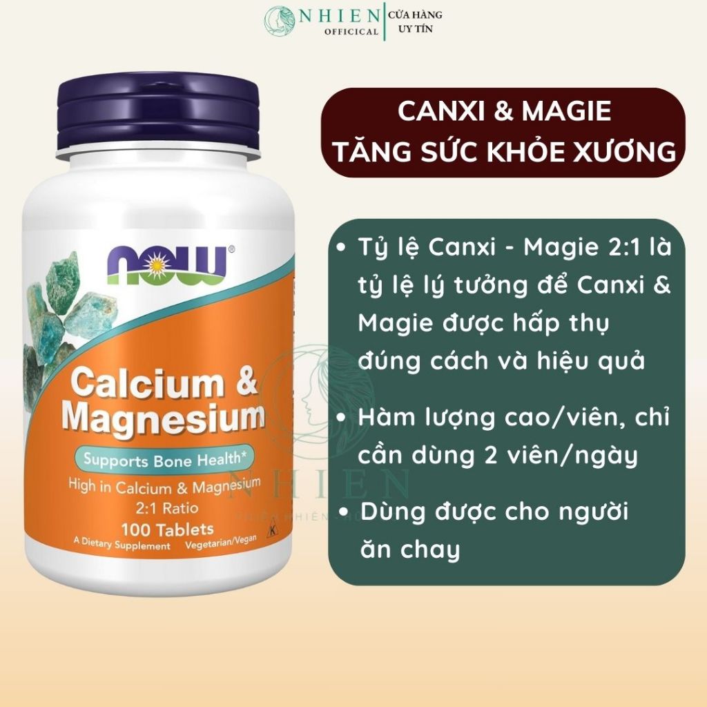 Viên uống Calcium & Magnesium NOW bổ sung Canxi Magie thuần chay tăng ...