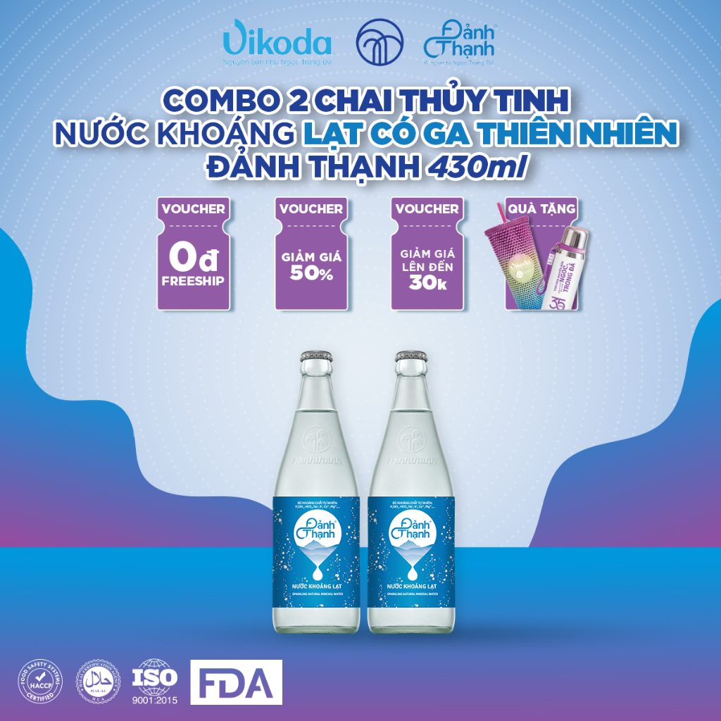 Nước khoáng có ga thiên nhiên Đảnh Thạnh, bố sung khoáng chất, combo 2 chai thủy tinh 460ml ...