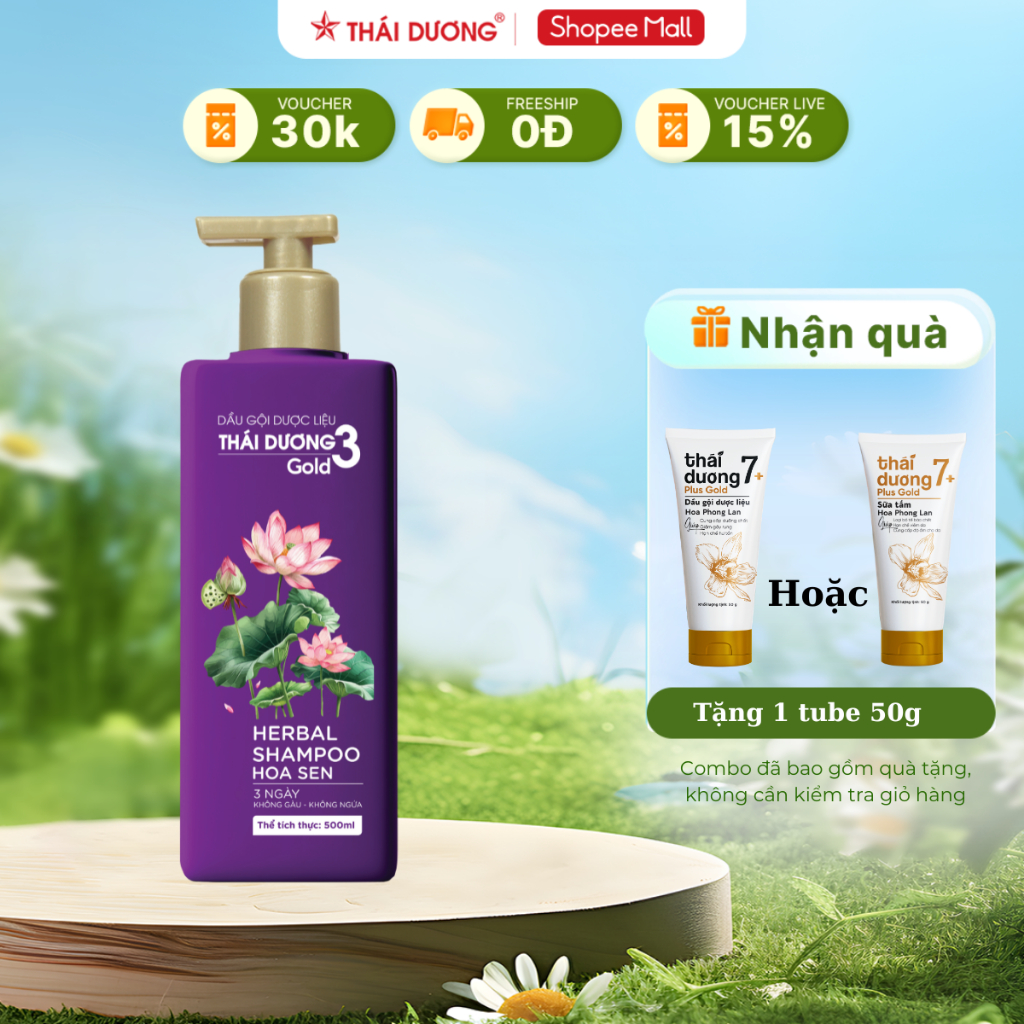 [Live Combo] Dầu gội Thái Dương 3 GOLD Hoa Sen 500ml / Dầu xả 333ml tặng Tube Thái Dương 7 Plus ...